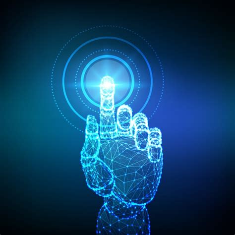 Premium Vector Robotic Low Polygonal Hand Touching Digital Interface