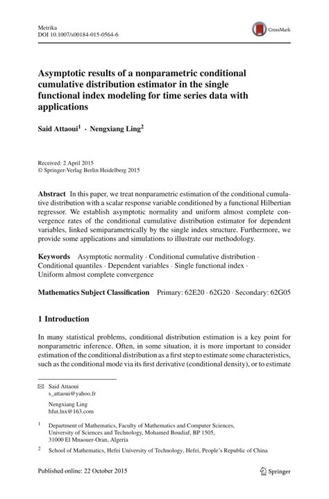 Pdf Asymptotic Results Of A Nonparametric Conditional Cumulative