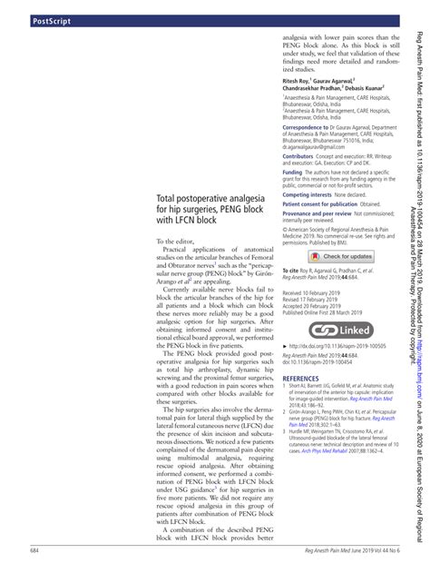 Pdf Total Postoperative Analgesia For Hip Surgeries Peng Block With Lfcn Block