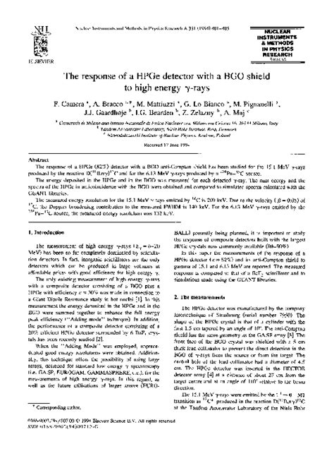 Pdf The Response Of A Hpge Detector With A Bgo Shield To High Energy γ Rays