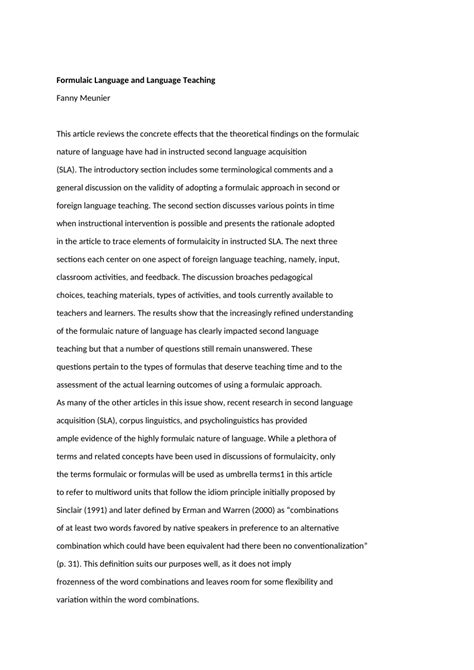 Pdf Formulaic Language And Language Teaching