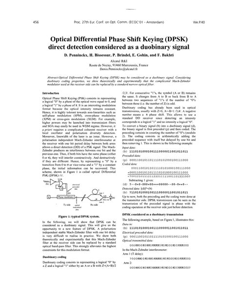 Pdf Optical Differential Phase Shift Keying Dpsk Direct Detection Considered As A Duobinary