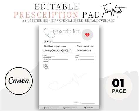 Editable Prescription Pad Template Medical Prescription Prescription