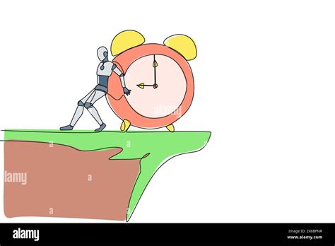 Single Continuous Line Drawing Robot Pushes Giant Alarm Clock Down The Edge Of The Cliff