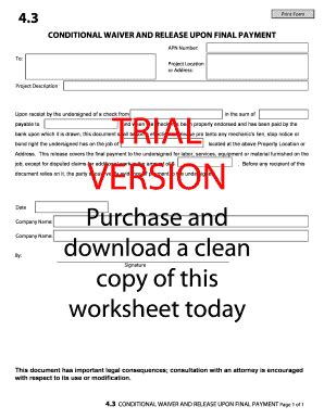 Conditional Waiver And Release Upon Final Payment Forms And Templates Fillable Printable