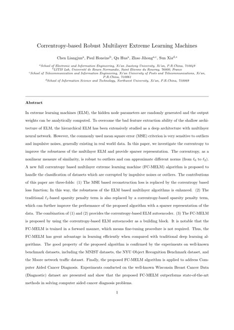 Pdf Correntropy Based Robust Multilayer Extreme Learning Machines