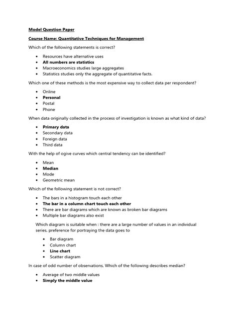 Model Question Paper Qtm Quantatative Pdf Regression Analysis Mean