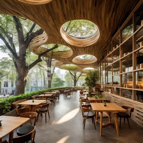 Premium Ai Image There Are Many Tables And Chairs In This Restaurant