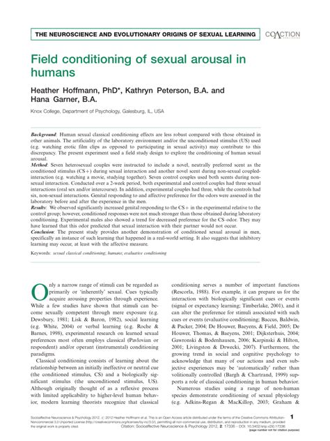 PDF Field Conditioning Of Sexual Arousal In Humans