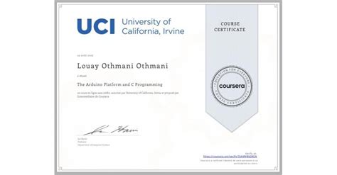 Louay Othmani On Linkedin Completion Certificate For The Arduino Platform And C Programming