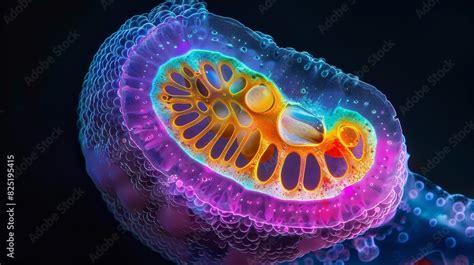 Vibrant Cross Section Of A Developing Seed Under Uv Light Highlighting The Embryo And Endosperm