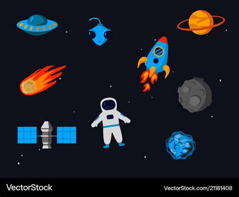 Outer Space Related Objects Set Isolated On Starry