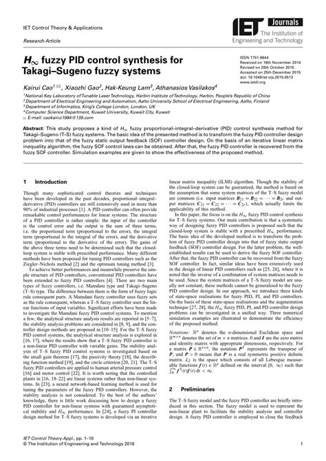 PDF H Fuzzy PID Control Synthesis For TakagiSugeno Fuzzy Systems