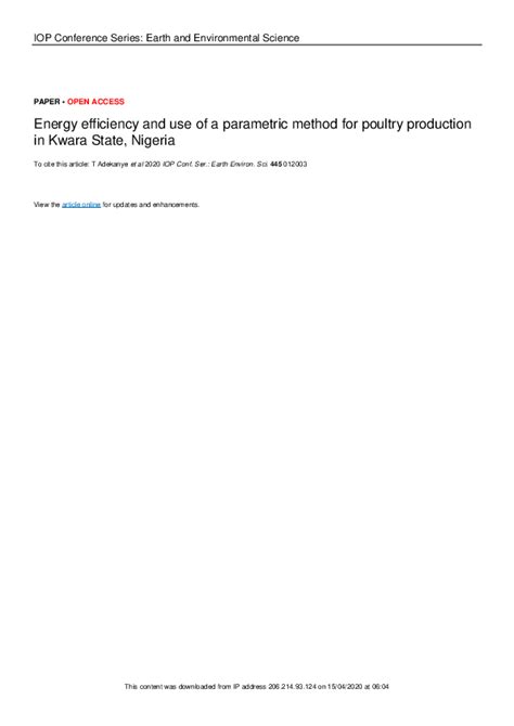 Pdf Energy Efficiency And Use Of A Parametric Method For Poultry