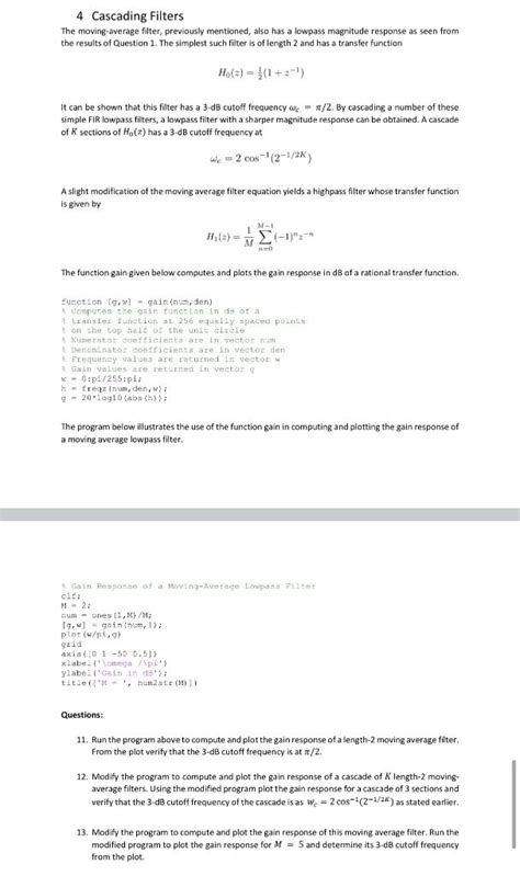 Solved 4 Cascading Filters The Moving Average Filter