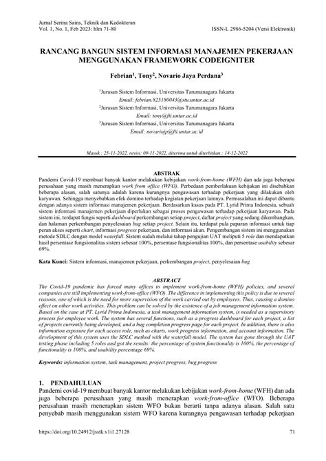 Pdf Rancang Bangun Sistem Informasi Manajemen Pekerjaan Menggunakan Framework Codeigniter