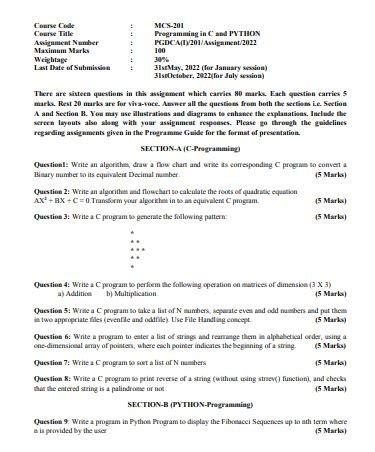 IGNOU PGDCA MCS 201 SOLVED ASSIGNMENT 2022 ENGLISH MEDIUM