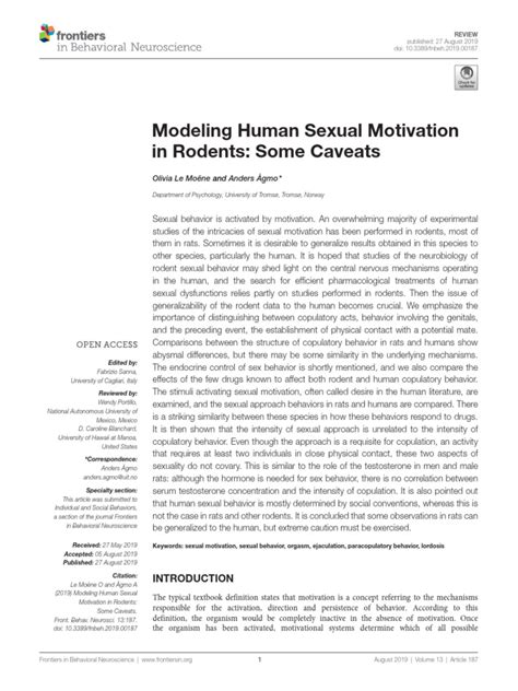 Modeling Human Sexual Motivation In Rodents Some Caveats Pdf Pdf