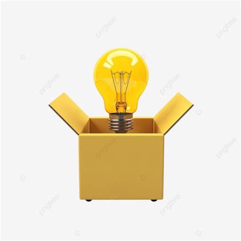 클리핑 패스 3d 렌더링을 사용하여 빈 흰색 상자 3d 그림에서 나오는 노란색 전구 램프 전기 구근 Png 일러스트 및 이미지 에 대한 무료 다운로드 Pngtree