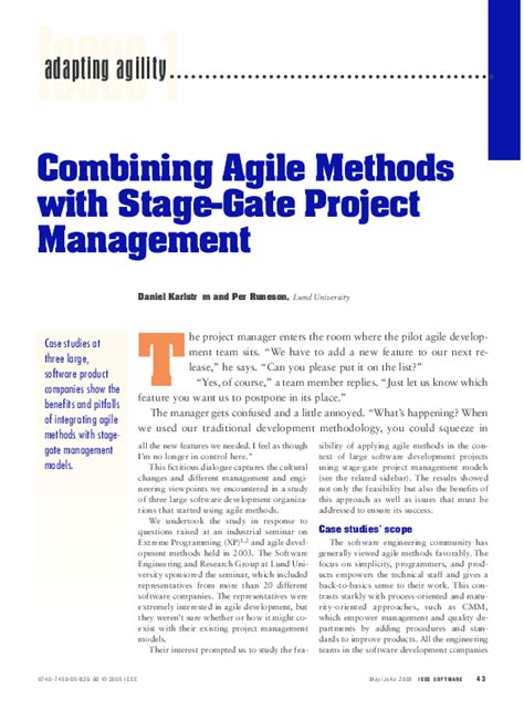 Pdf Combining Agile Methods With Stage Gate Project Management