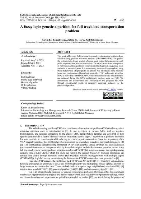 A Fuzzy Logic Genetic Algorithm For Full Truckload Transportation
