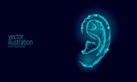 세계 농 아 청문회 하루입니다 인간의 귀 기관 낮은 폴 다각형 삼각형 포인트 선 입자 미래의 혁신 의료 센터 원조 예방 인식 벡터 일러스트 포스터 3차원 형태에 대한 스톡