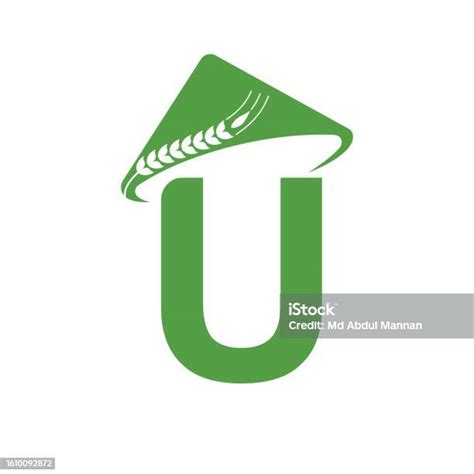 편지 U 농업 로고는 농부 모자 아이콘과 함께 개념에 있습니다 농업 로고 템플릿 곡초류에 대한 스톡 벡터 아트 및 기타 이미지