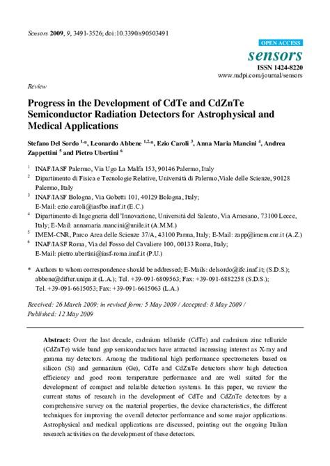 Pdf Progress In The Development Of Cdte And Cdznte Semiconductor Radiation Detectors For