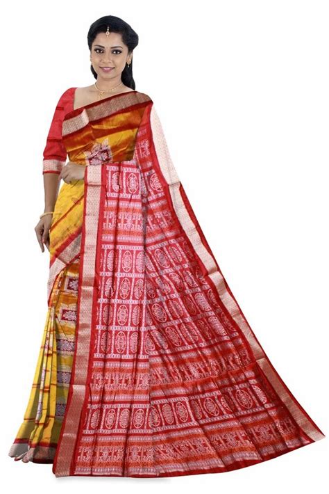 Yellow And Red Mix Sambalpuri Pata Saree With Pasapali And Bomkei Pattern In Body At ₹ 8499 99