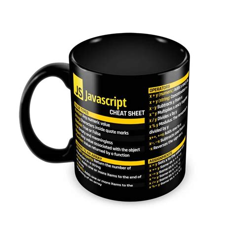 Caneca Javascript Commands Cheat Sheet Preta Shopee Brasil