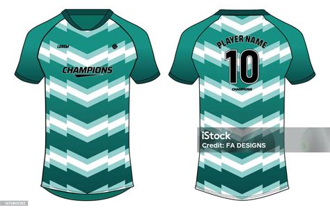 스포츠 티셔츠 저지 디자인 플랫 스케치 일러스트레이션 축구 크리켓 배구 럭비 테니스 배드민턴 유니폼 키트를 위한 앞면과 뒷면이 있는 추상 셰브론 V 넥 축구 유니폼 개념 0