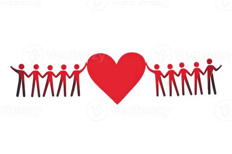 A Group Of Stylized Figures Holding Hands Around A Large Red Heart Symbolizing Unity And Love