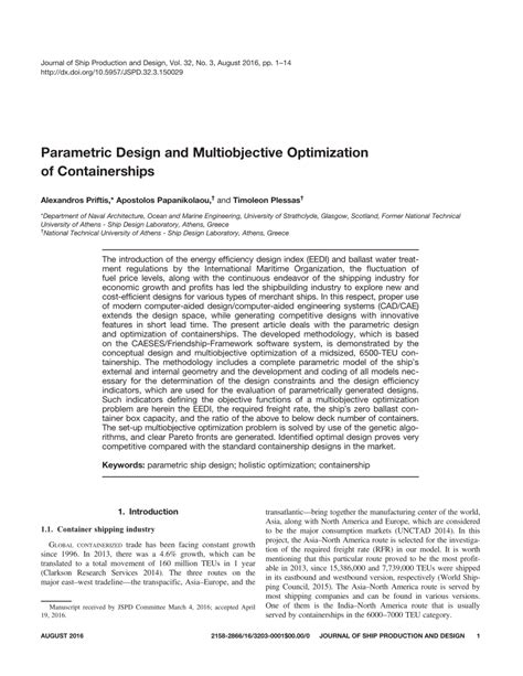 Pdf Parametric Design And Multiobjective Optimization Of Containerships