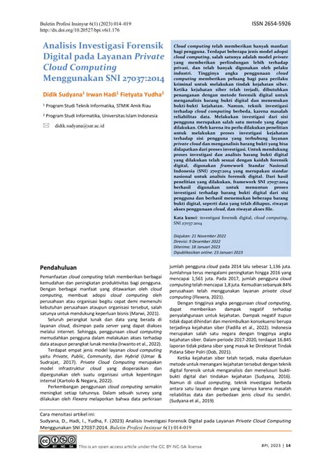 Pdf Analisis Investigasi Forensik Digital Pada Layanan Private Cloud Computing Menggunakan Sni