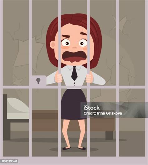 Sad Unhappy Crying Prisoner Business Office Worker Woman Character In