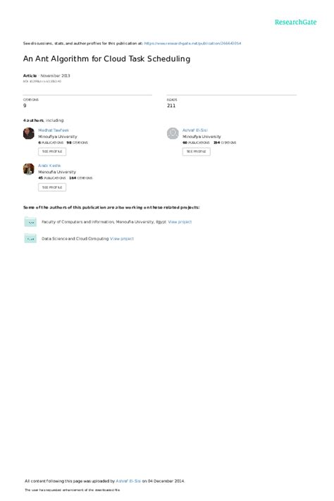Pdf Ant Algorithm For Cloud Task Scheduling