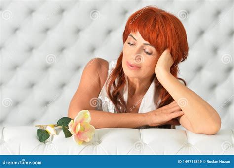 Portrait Of Beautiful Redhead Mature Woman Posing Stock Image Image