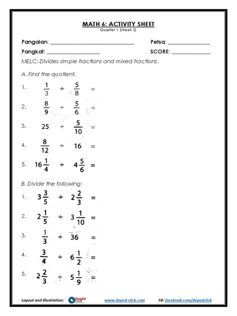 Grade 6 Fraction Worksheets Free Printables Math Worksheets Worksheets Library
