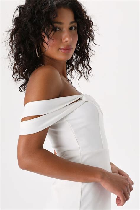 Chic White Dress Bodycon Midi Dress One Shoulder Midi Dress Lulus
