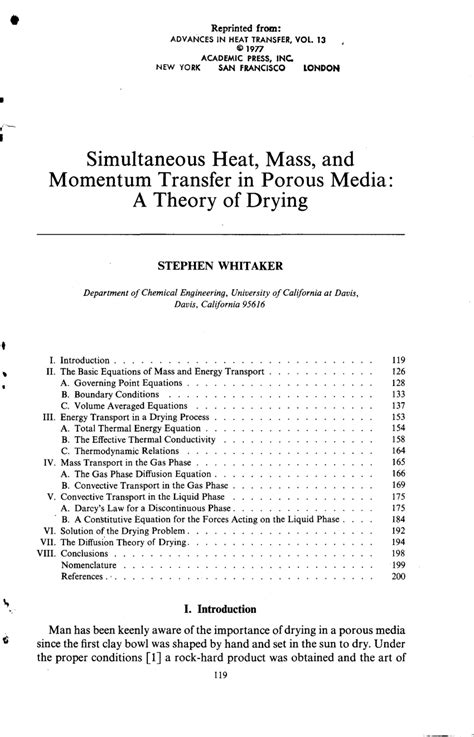 Pdf Simultaneous Heat Mass And Momentum Transfer In Porous Media A Theory Of Drying