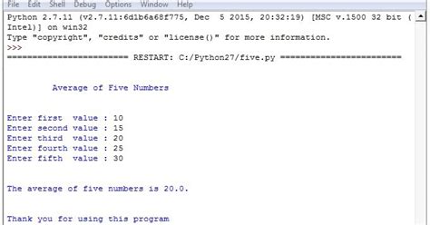 Free Programming Source Codes And Computer Programming Tutorials Average Of Five Numbers In Python