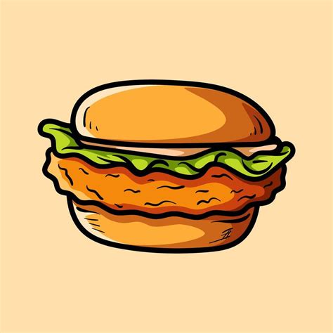 Chicken Burger Isolated Colored Drawing Line Art Style Sketch Classic
