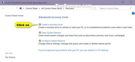 Create Recovery Drive In Windows 10 Tutorials