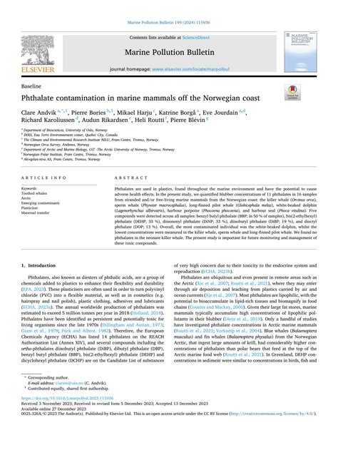 Pdf Phthalate Contamination In Marine Mammals Off The Norwegian Coast