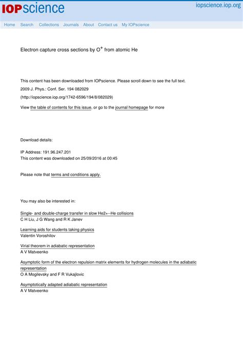 Pdf Electron Capture Cross Sections By O From Atomic He