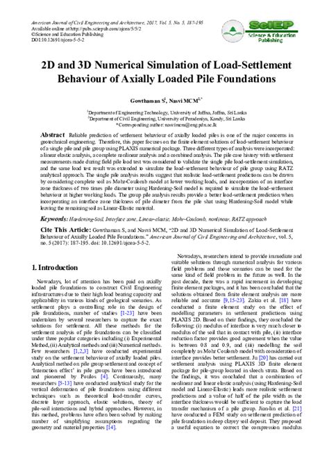 Pdf 2d And 3d Numerical Simulation Of Load Settlement Behaviour Of Axially Loaded Pile Foundations