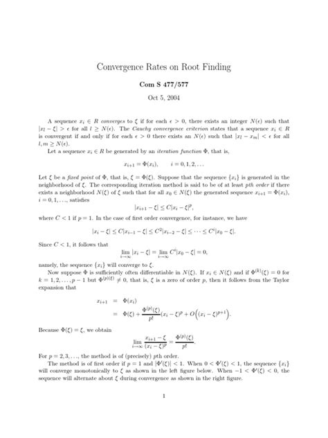 Convergence Rates On Root Finding Com S 477 577 Oct 5 2004 Pdf Applied Mathematics