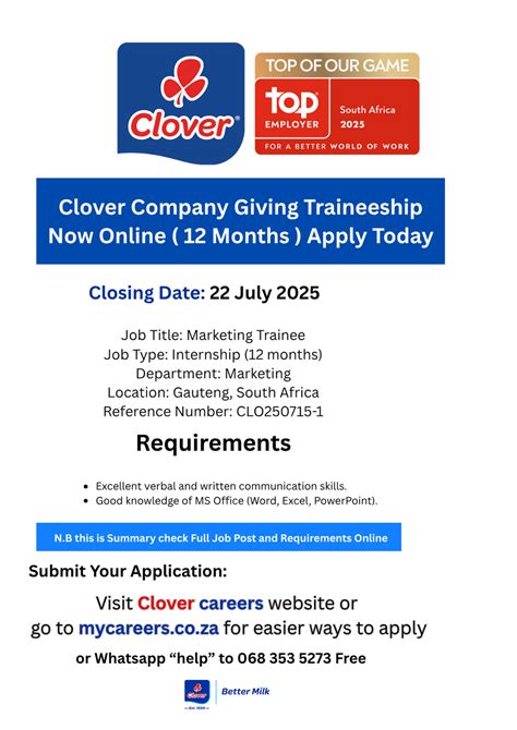Clover Yes Learnership Programme 2025 Za