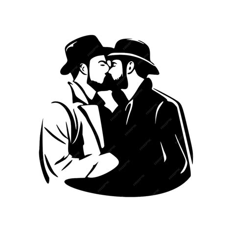 Gay Couple Kissing Lgbt Pride Black Outlines Isolated Vector