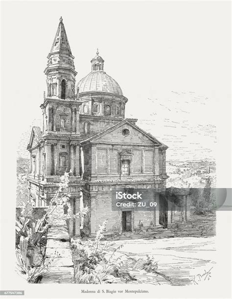 몬테 풀 시아 노 투 스 카 니 이탈리아 나무 조각 근처 산 Biagio 출판 1884 건물 정면에 대한 스톡 벡터 아트 및 기타 이미지 Istock